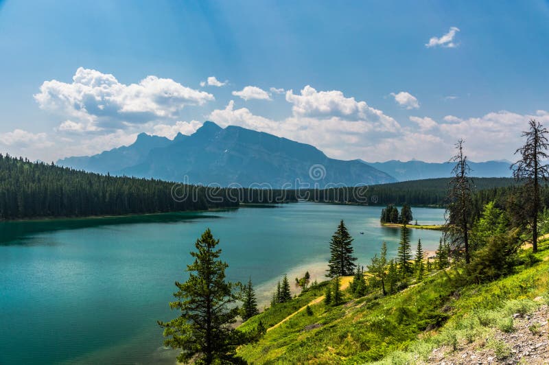 Two Jack Lake stock image. Image of national, peaks, natural - 62882879