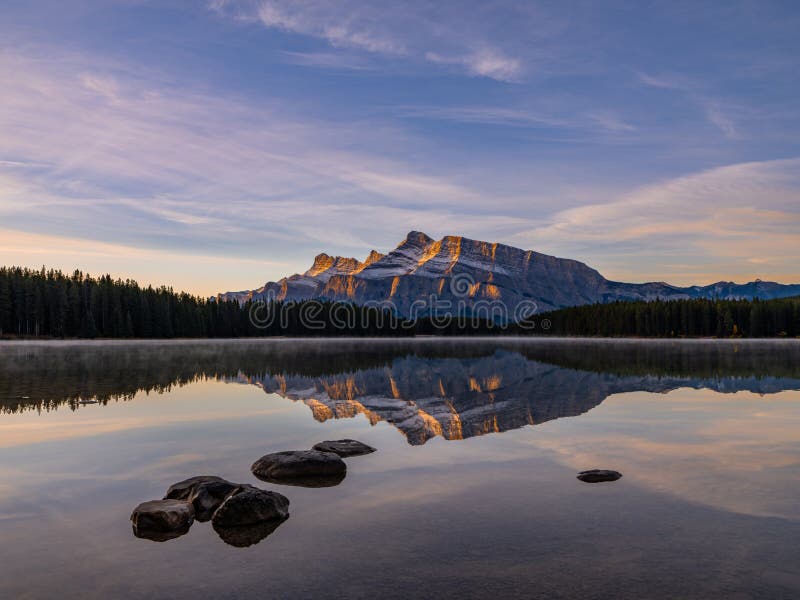 Two Jack Lakes Sunset Sunrise Banff National Park Stock Image - Image ...