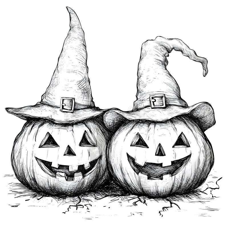 Two Jack-o -Lanterns Wearing Witch Hats Stock Illustration ... Two Jack-o -Lanterns Wearing Witch Hats Stock Illustration ...