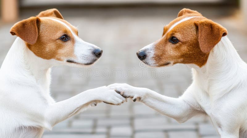 Two Jack Russell Terriers Touching Paws in a Friendly Gesture, AI Stock ...