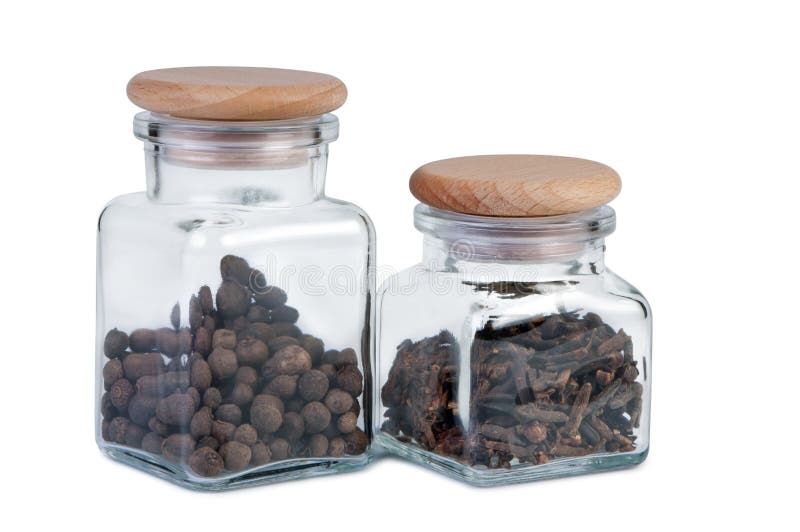 Two Jars of Spices on White Stock Image - Image of transparent, pungent ...