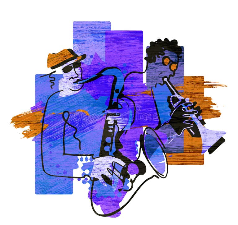 Two Jazzmen, Jazz Theme, Trumpet Player and Saxophonist. Stock ...