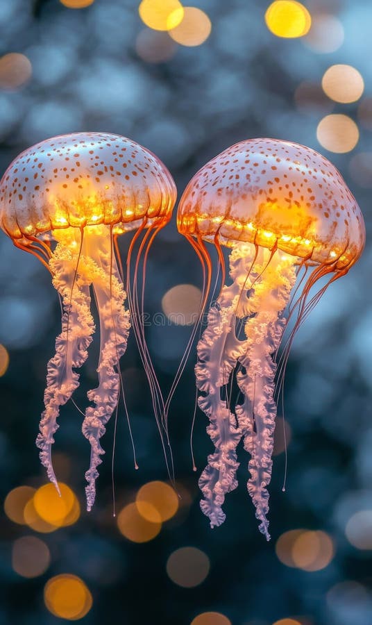 Two Jellyfish Float with Colors Reminiscent of a Sunset, Their ...