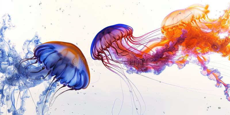 Two Jellyfish Floating in the Ocean or Sea Stock Photo - Image of ...