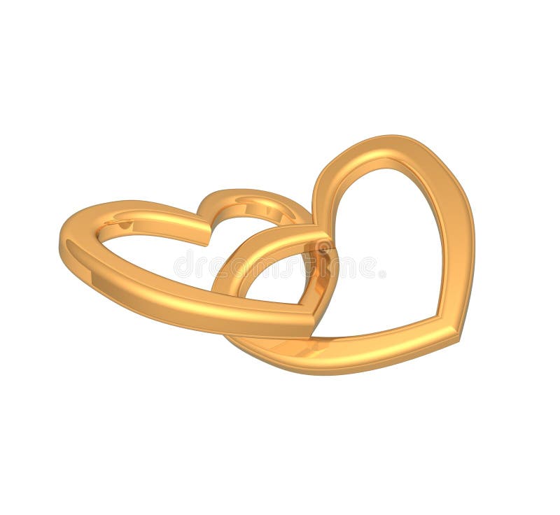 Two Joined Hearts Of Gold Isolated On White Stock Illustration ...