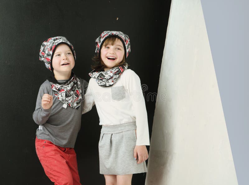 Two Joyful Children Posing Together Stock Image - Image of couple ...