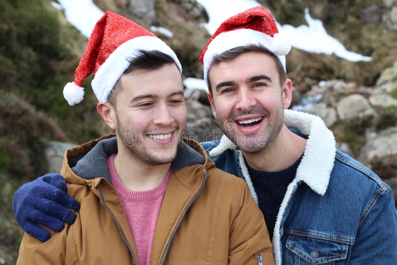 Two Joyful Handsome Men during Christmas Season Stock Image - Image of ...