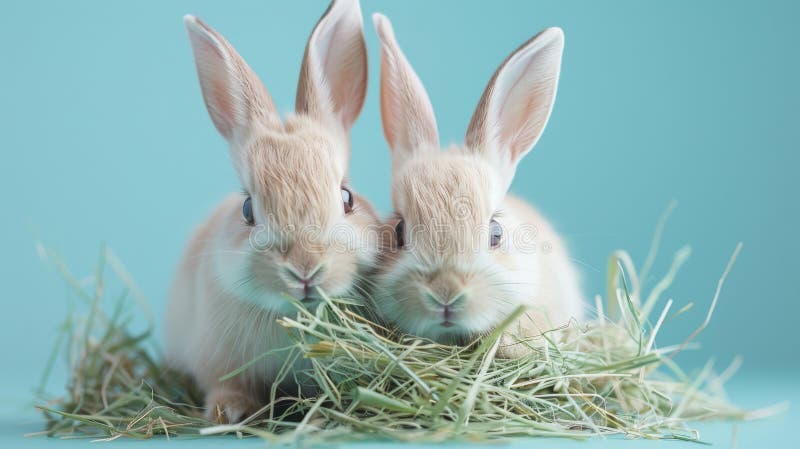 Two Joyful Rabbits with Energetic Poses on a Minimalistic Backdrop ...