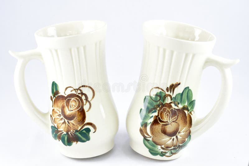 Two Jugs, with a Handle, Decorated with Flower Ornaments Stock Image ...