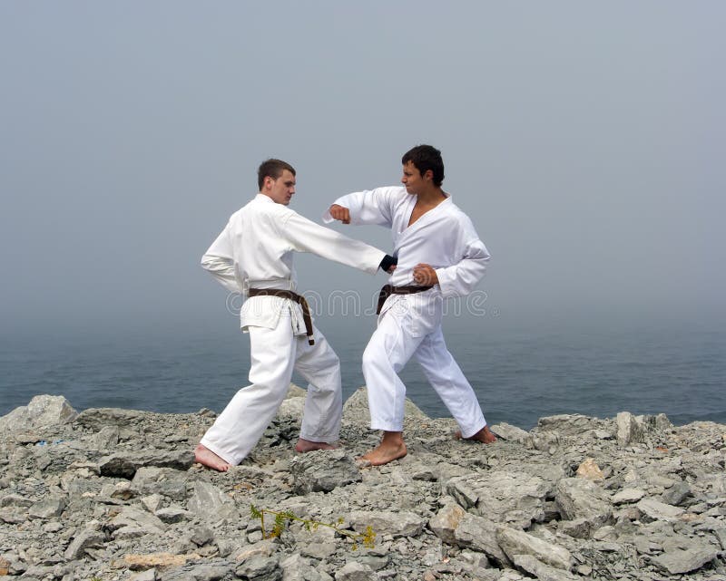 Two karateka fight stock image. Image of russian, blond - 20371415