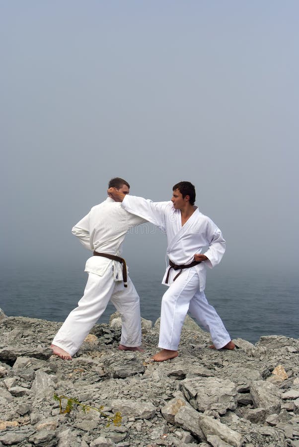 Two karateka fight stock image. Image of sport, training - 20371425