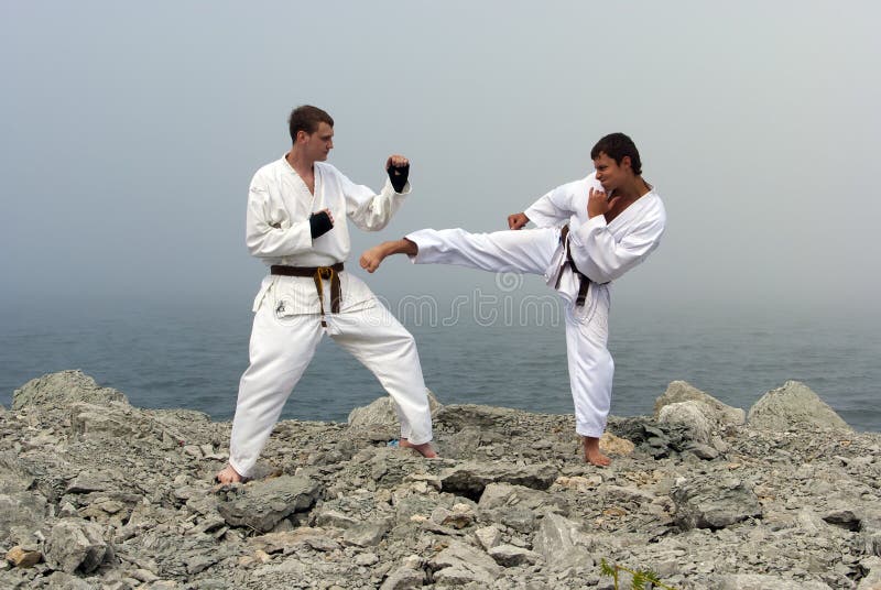 Two karateka fight stock photo. Image of blond, competition - 20371440