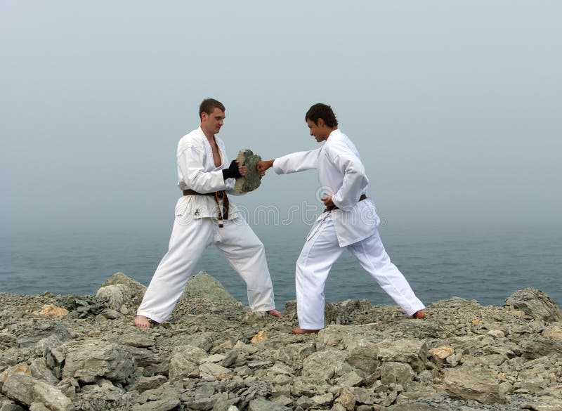 Two karateka fight stock photo. Image of blond, competition - 20371440