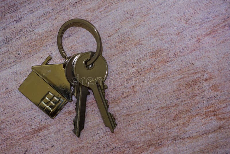 Two Keys and a House-shaped Keychain on the Table Stock Image - Image ...
