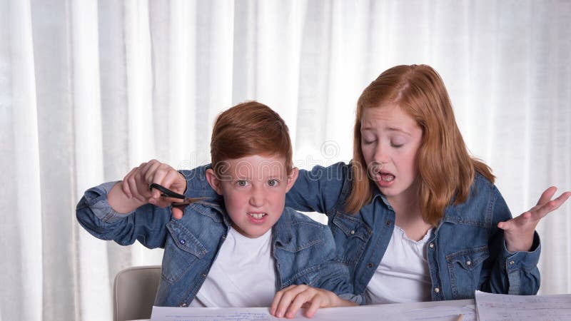 Two Kids are Annoyed Doing Their Homework Stock Photo - Image of ...