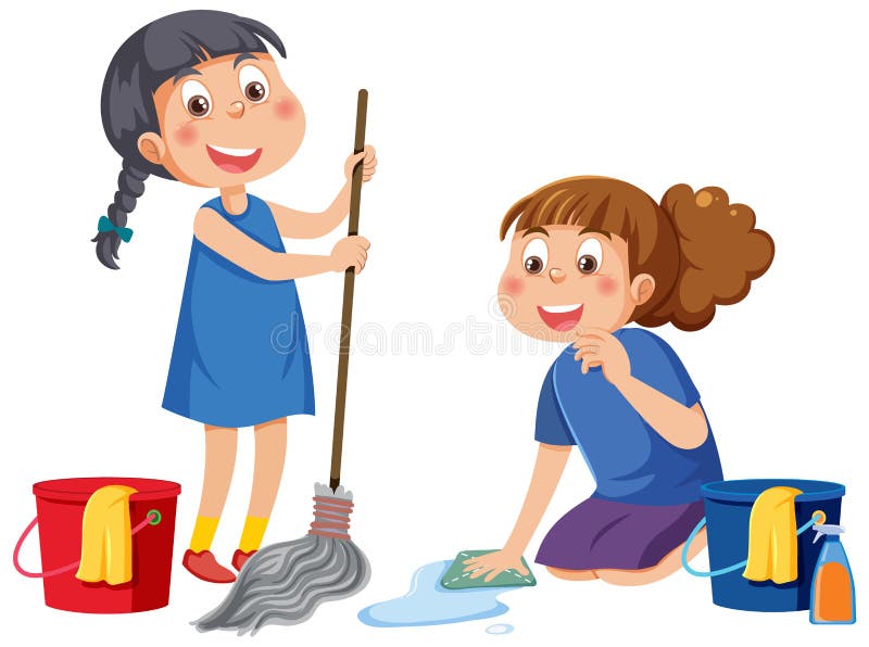 Two Kids Cleaning Cartoon Character Stock Vector - Illustration of ...