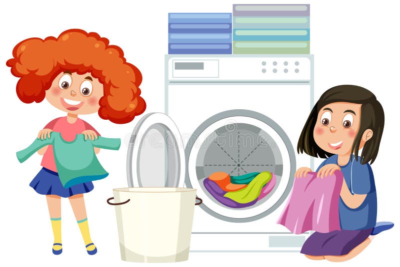 Two Kids Doing Laundry Together Stock Vector - Illustration of little ...