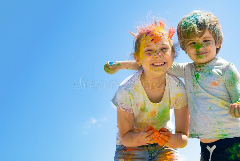Two Kids with Face Smeared with Colors Stock Photo - Image of ...