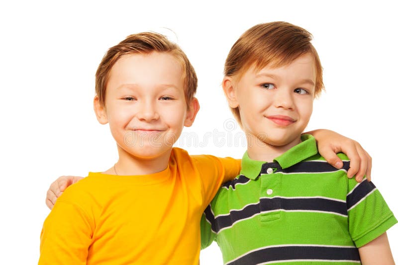 Two Kids Friends Standing Together Stock Image - Image of smile, yellow ...