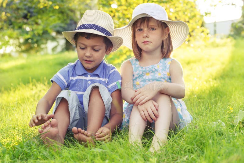 Two kids in hats stock photo. Image of blue, child, education - 59211830