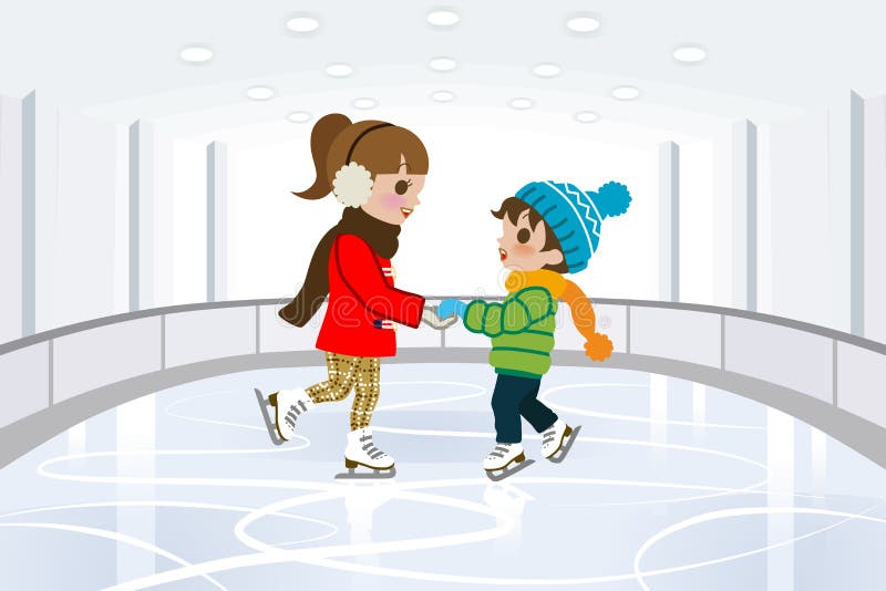Two Kids in Indoor Skating Rink Stock Vector - Illustration of full ...