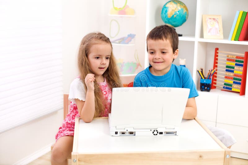 Children Using Laptop Computer Stock Image - Image of connectivity ...
