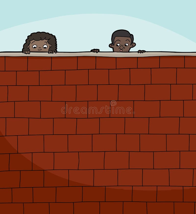 Two Kids Looking Over Wall stock vector. Illustration of mixed - 38906134