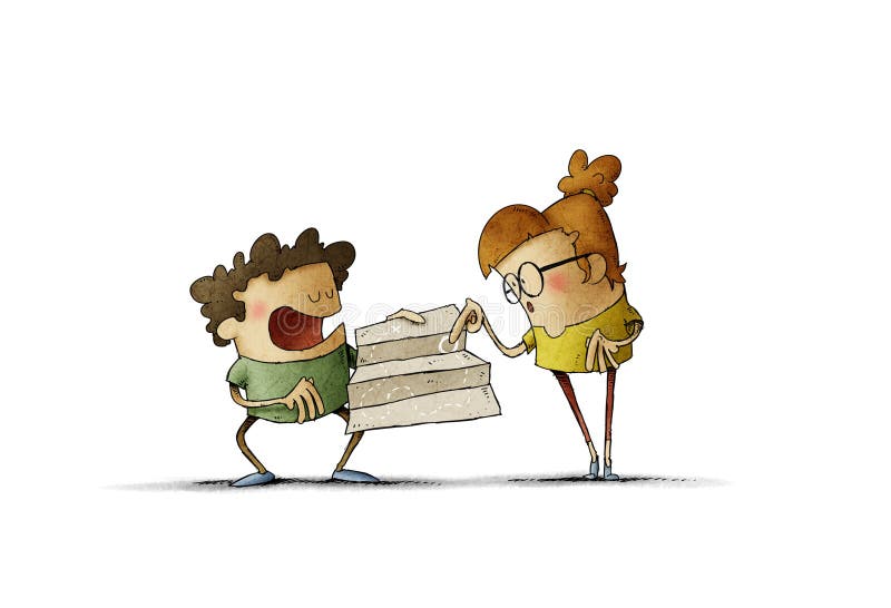 Two Kids Navigate with Map Treasure Hunt Stock Illustration ...