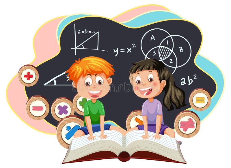 Two Kids Reading Book Cartoon Character Stock Vector - Illustration of ...