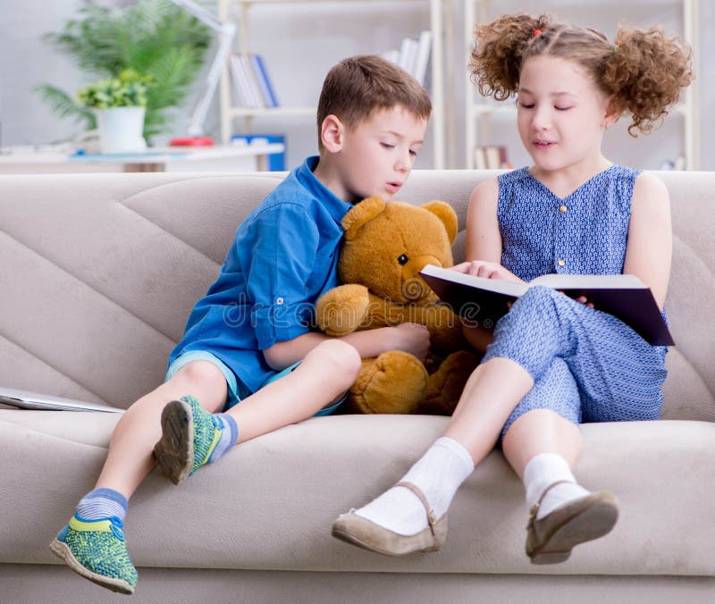 The Two Kids Reading Books at Home Stock Image - Image of homework ...