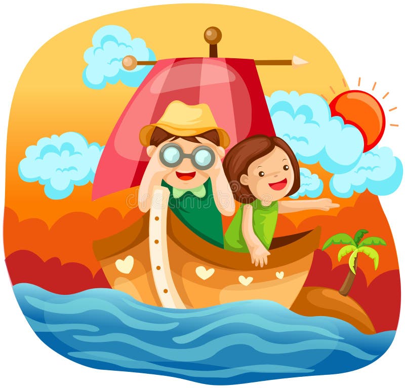 Two Kids Sailing in the Sea Stock Vector - Illustration of cruise, kids ...