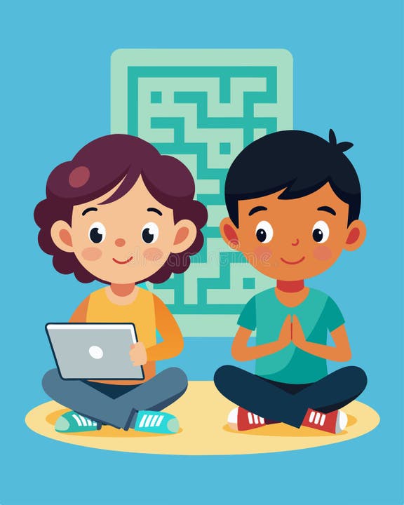 Two Kids Sitting Side by Side Each with a Tablet in Front of Them ...