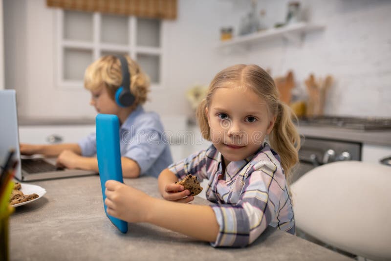 Two Kids Sitting at the Table and Learning Lessons Stock Image - Image ...