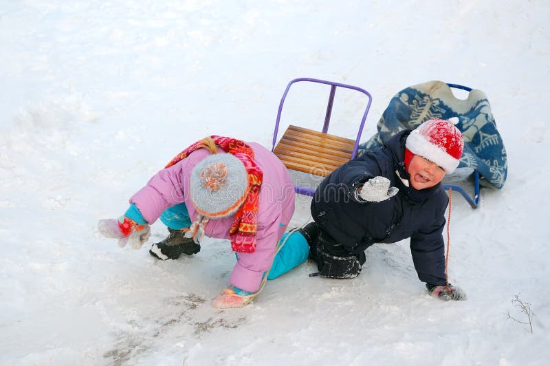 Two kids with sleds stock photo. Image of person, sledge - 7617802