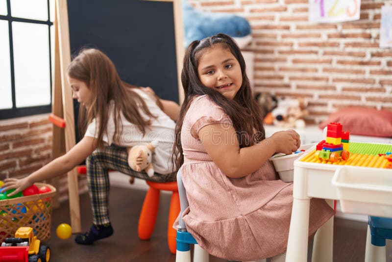 Two Kids Students Using Computer Doing Ok Gesture with Thumb Up at ...