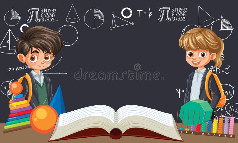 Two kids studying math stock vector. Illustration of equations - 333287527