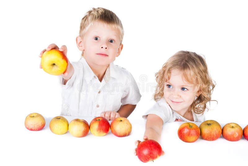Kids picking fresh apples stock photo. Image of country - 58649428