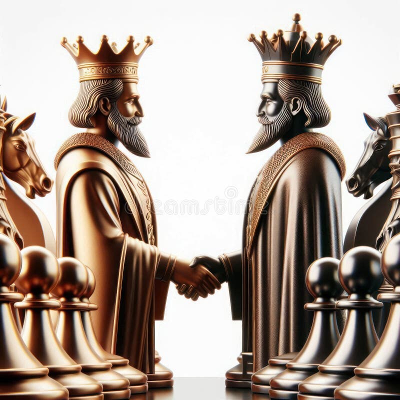 Two Kings in the Form of Chess Pieces Shake Hands. Stock Photo - Image ...