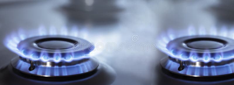 Two Kitchen Gas Cooker with Burning Fire Propane Gas Stock Photo ...