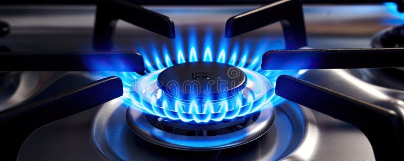 Two Kitchen Gas Stove Burners, Close Up of Blue Flame Stock Image ...
