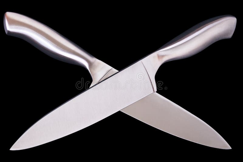 Two Kitchen Knives on Black Stock Photo - Image of crosswise, cross ...