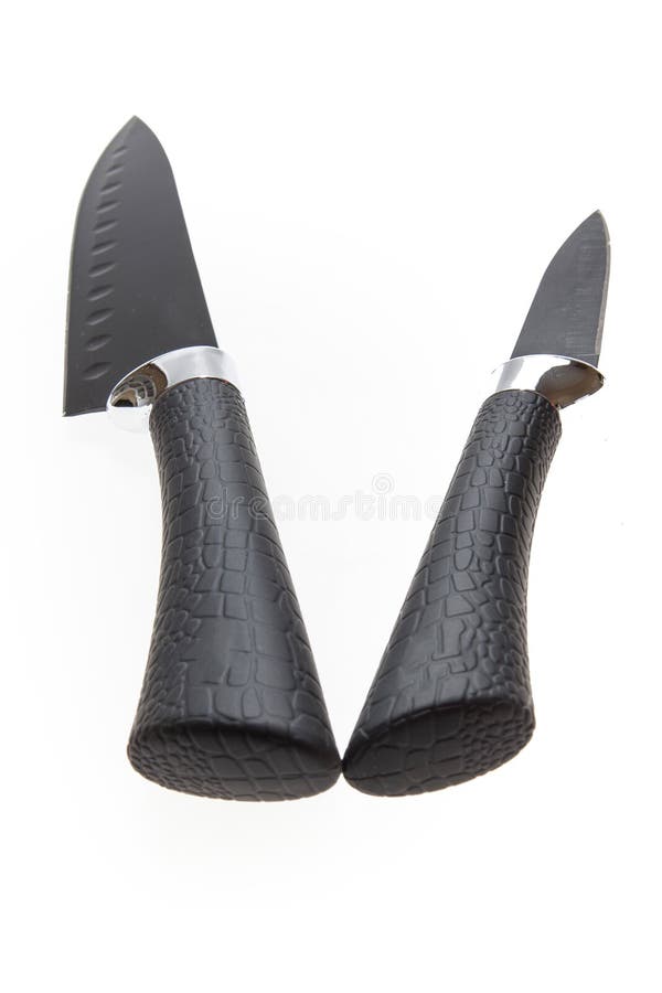 Two Kitchen Knives on a White Background Close-up Stock Photo - Image ...