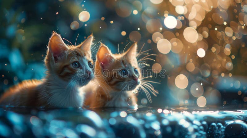 Two Kittens are Sitting in the Water and Looking at Each Other, AI ...