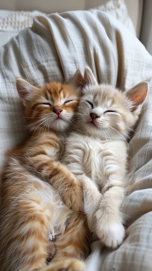Two Kittens Sleeping on a Bed Stock Image - Image of tabby, domestic: 316789591