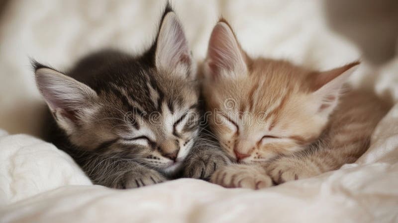 Two Kittens Sleeping Together on a Soft White Blanket Stock Illustration - Illustration of ...