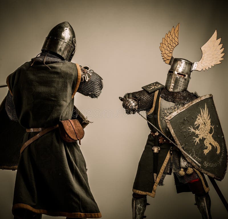Two knights battle stock photo. Image of courage, charge - 31920118