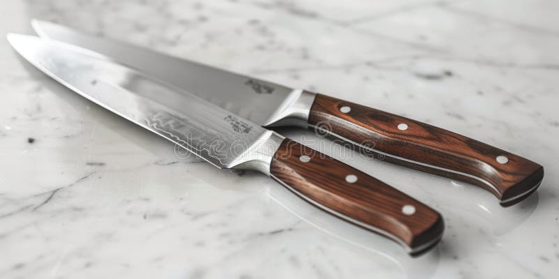 Two Knives Placed Side by Side on a Kitchen Counter, Ready for Use ...