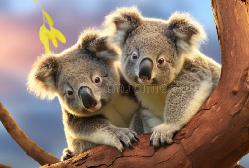 Two Koala Bears on Top of a Tree Stock Image - Image of fauna, mammals ...