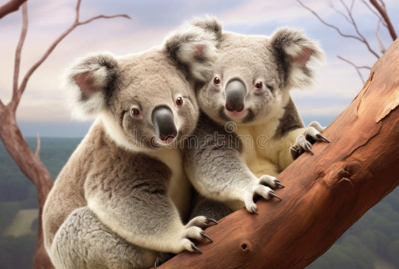 Two Koala Bears on Top of a Tree Stock Image - Image of generative ...