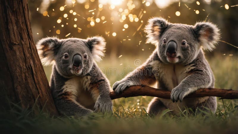 Adorable Koala Pair at Sunset, Embracing Nature S Golden Hour Stock ...